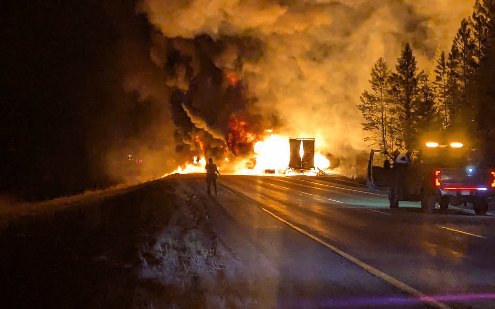 Coquihalla closed after semi fire starts wildfire, causes toxic spill ...